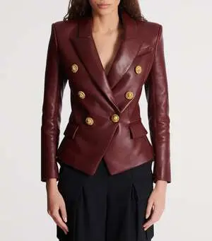 Balmain Lambskin Double-breasted Blazer - Brown