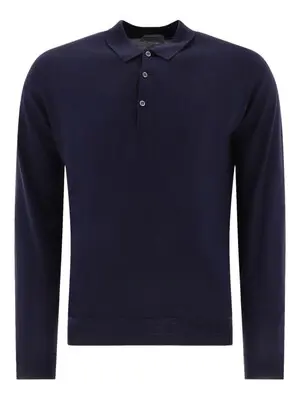 John Smedley Long Sleeve Polo Blue