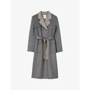 Sandro Double-breasted Tie-belt Wool-blend Coat