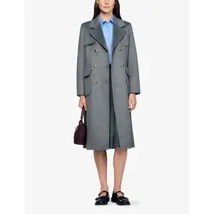 Sandro Double-breasted Tie-belt Wool-blend Coat