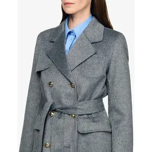 Sandro Double-breasted Tie-belt Wool-blend Coat
