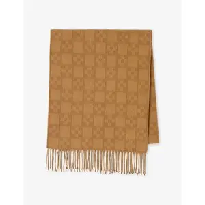 Sandro Monogram-pattern Fringed Wool Scarf - Camel