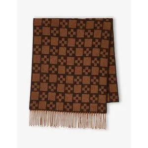 Sandro Monogram-pattern Fringed Wool Scarf - Cognac