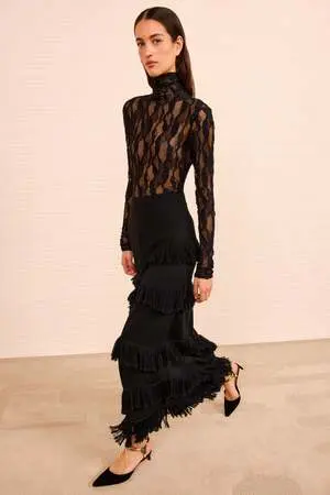Ulla Johnson Mirena Long Knit Fringe Skirt - Noir