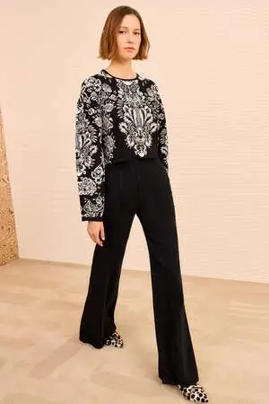 Ulla Johnson Elisa Long Sleeve Jacquard Pullover Knit Sweater - Noir