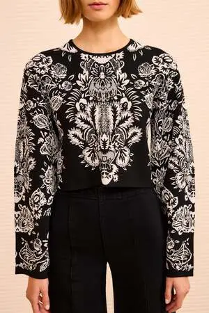 Ulla Johnson Elisa Long Sleeve Jacquard Pullover Knit Sweater - Noir