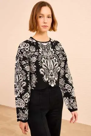 Ulla Johnson Elisa Long Sleeve Jacquard Pullover Knit Sweater - Noir