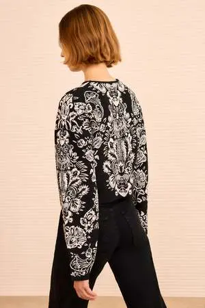 Ulla Johnson Elisa Long Sleeve Jacquard Pullover Knit Sweater - Noir