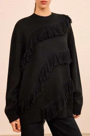Ulla Johnson Ina Oversized Fringe Pullover - Noir
