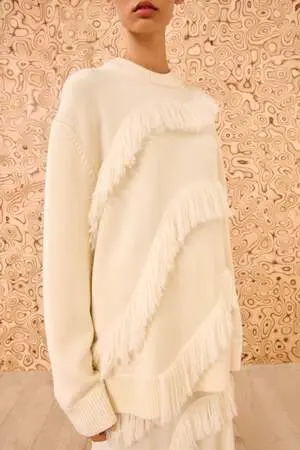Ulla Johnson Ina Fringe Pullover Knit Sweater - Cowrie