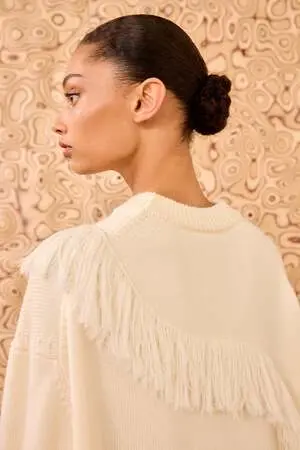 Ulla Johnson Ina Fringe Pullover Knit Sweater - Cowrie