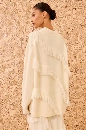Ulla Johnson Ina Fringe Pullover Knit Sweater - Cowrie