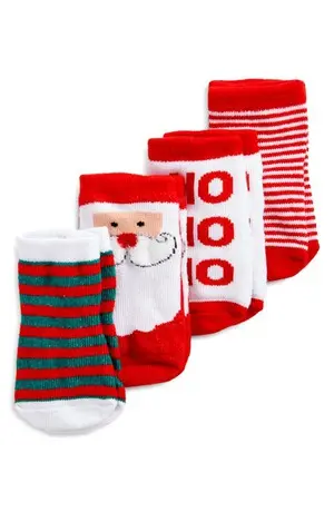 MUD PIE Assorted Christmas Socks 4 Pack - Red