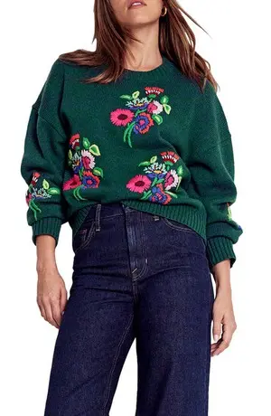 Boden Embroidered Crewneck Sweater
