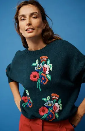 Boden Embroidered Crewneck Sweater