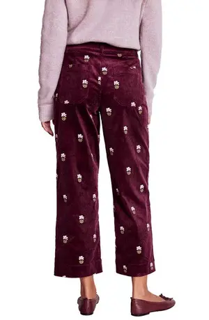 Boden Embroidered Corduroy Ankle Pants
