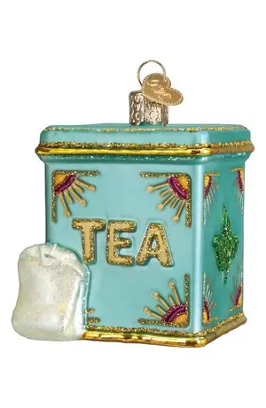 OLD WORLD CHRISTMAS Tea Tin Glass Ornament - Light Blue/gold