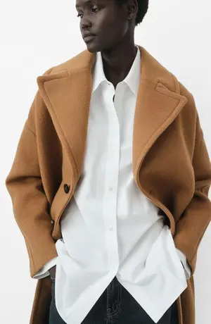 Mango Selection Notched Lapel Virgin Wool Blend Coat