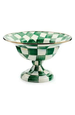 MACKENZIE-CHILDS Check Large Compote Bowl - Emerald