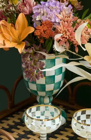 MACKENZIE-CHILDS Check Pedestal Vase - Emerald