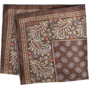 Eton Double Print Wool Pocket Square - Medium Brown