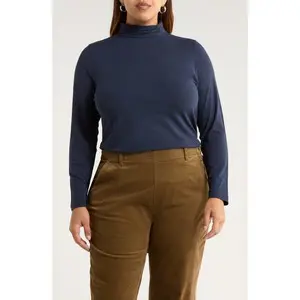 SEASALT CORNWALL Landing Turtleneck Stretch Organic Cotton Top - Maritime