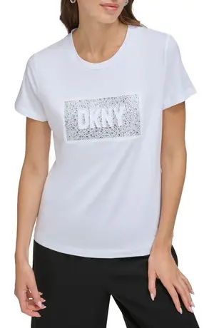 Dkny Rhinestone Logo Graphic T-shirt - White