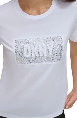 Dkny Rhinestone Logo Graphic T-shirt - White