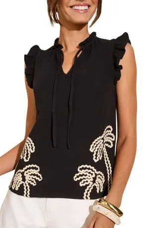 FRIENDS LIKE THESE Palm Cornelli Tie Neck Top - Black
