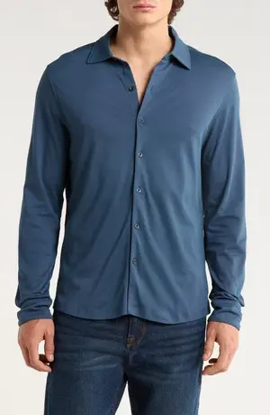 Robert Barakett Northpark Knit Button-up Shirt - Orion Blue