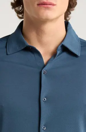 Robert Barakett Northpark Knit Button-up Shirt - Orion Blue