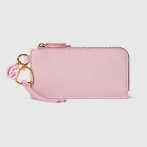 Gucci Card Case With Double G Charm Leather - Pink