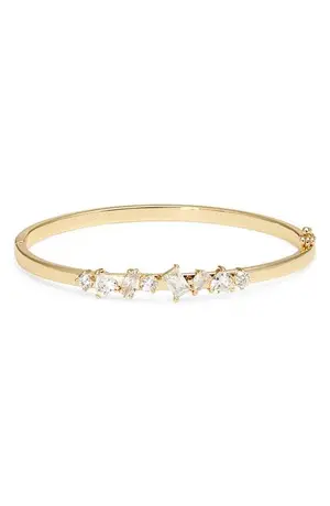 Nordstrom Cubic Zirconia Cluster Hinge Bangle - Clear- Gold