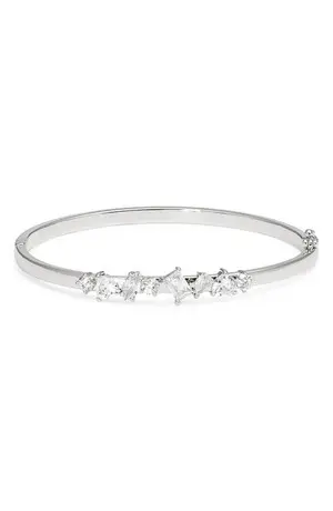 Nordstrom Cubic Zirconia Cluster Hinge Bangle - Clear- Silver