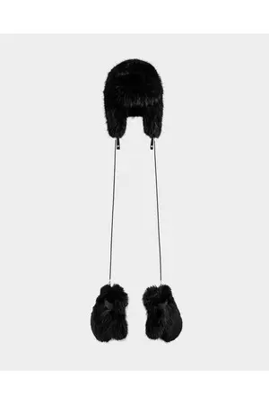 Rudsak Faux Fur Aviator Hat And Mitten Set - Black