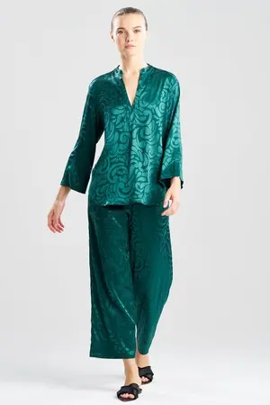 Natori Scroll Satin Jacquard Long Sleeve Pj - Green