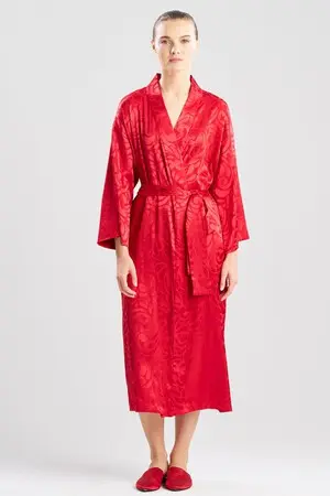Natori Scroll Satin Jacquard Robe - Red