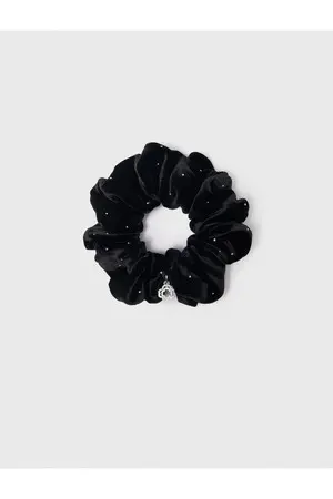Maje Rhinestone Velvet Scrunchie - Black