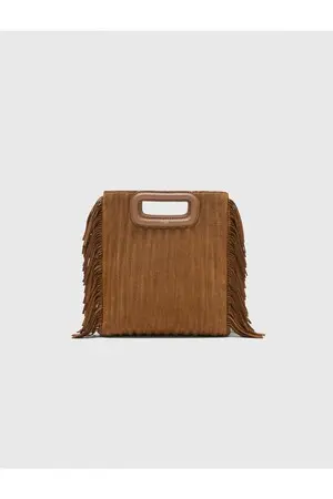 Maje Quilted Suede M Bag - Natural