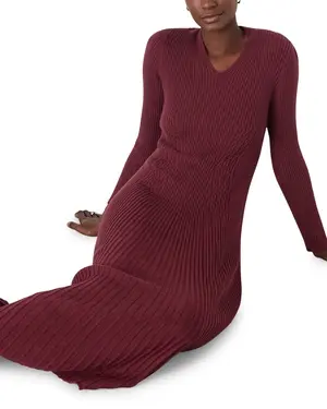 Whistles V-neck Cable Ribbed Knit Dress
