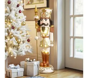 LUXEN HOME Luxenhome 4ft Lighted White And Gold Nutcracker With Scepter - One-color