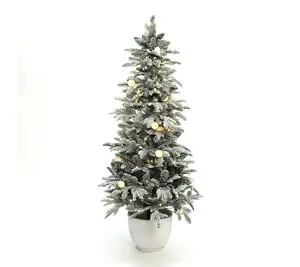 LUXEN HOME Luxenhome 5ft Lighted Flocked Artificial Tree P Otted - One-color