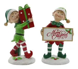 RC HOME DECOR Set Of 2 Christmas Elf Figurines Oliday Elves - One-color