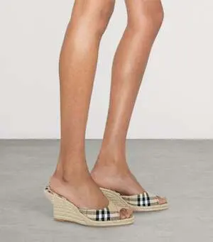 Burberry Check Mews Wedge Mules - Beige