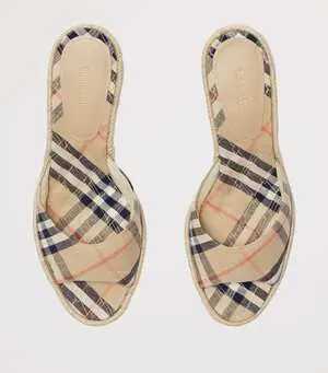 Burberry Check Mews Wedge Mules - Beige