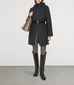 Burberry Down Mid-length Hooded Nylon Coat