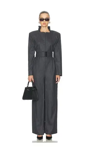 Bevza Pinstriped Jumpsuit - Dark Grey