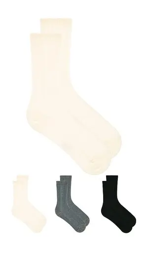 STEMS Cotton Cashmere Crew Socks Pack Of 3 Black & Beige & Grey