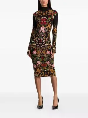 Alice + Olivia Delora Floral Midi Dress - Black