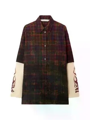 Palm Angels Check-patterned Shirt With Flame Print Sleeves - Red
